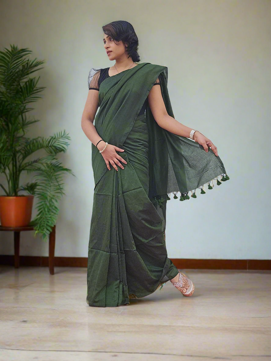 Mehndi Green Handloom Saree – brillya designs