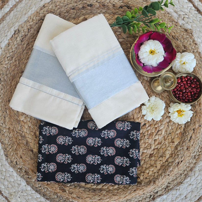 Silver Kasav Set Mundu – brillya designs