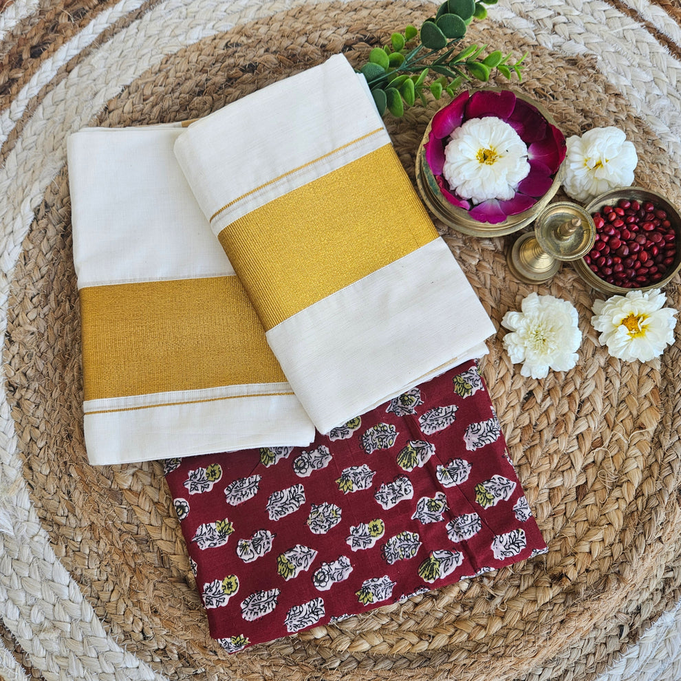 Gold Kasav Set Mundu – brillya designs